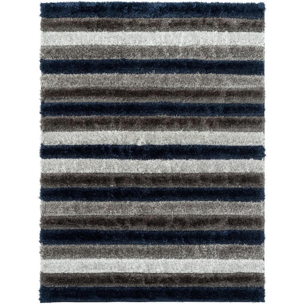 LUXE WEAVERS Lantanas Collection Navy 5x7 Shag Geometric Abstract ...