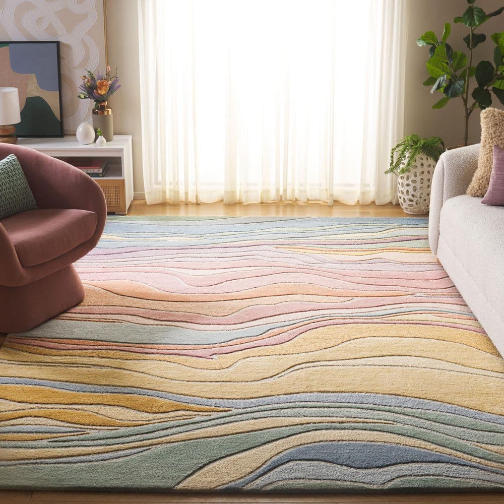 SAFAVIEH Rodeo Drive 8 ft. x 10 ft. Blue/Blush Abstract Wavy Area Rug ...