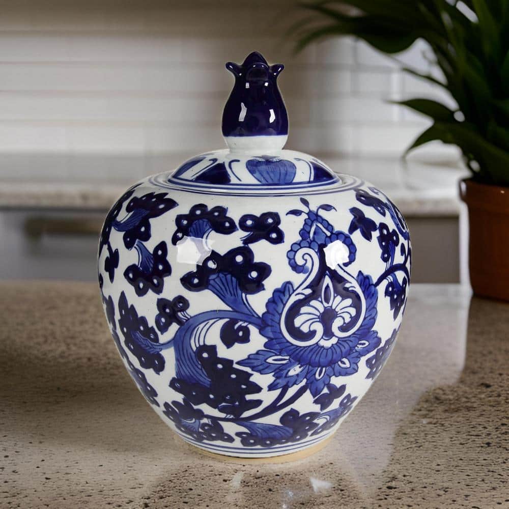 Benjara Porcelain Jar with Lid BM286406 - The Home Depot