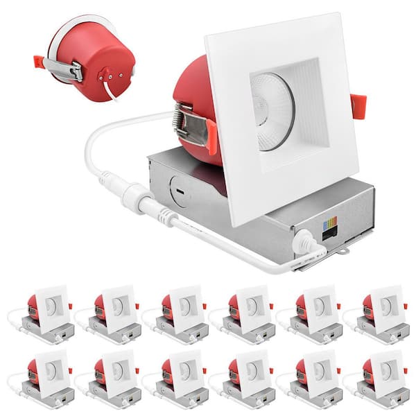 LUXRITE 4 in.Square Integrated LED Recessed Light J-Box 5CCT 2 Hour ...