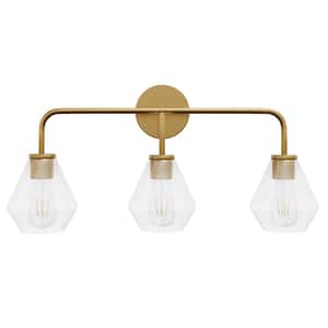 aiwen Modern 24 in. 3-Light Gold Glass Vanity Lights Bathroom Light ...