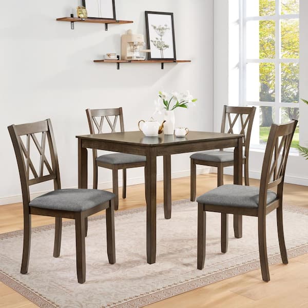 Noble House Grendell Country 5 Piece Walnut Finish Square MDF Wood ...