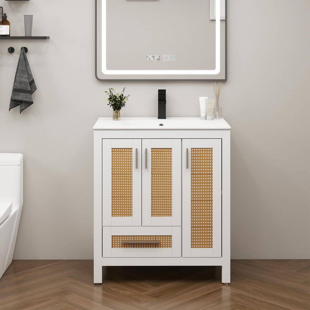 Puluomis 30 in. Bath Vanity Cabinet without Top in White with Sink and ...