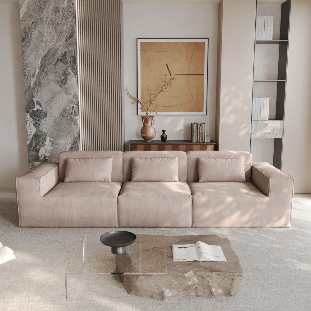 J&E Home 118 in. Square Arm Corduroy 3-Piece Modular Sectional Sofa in ...