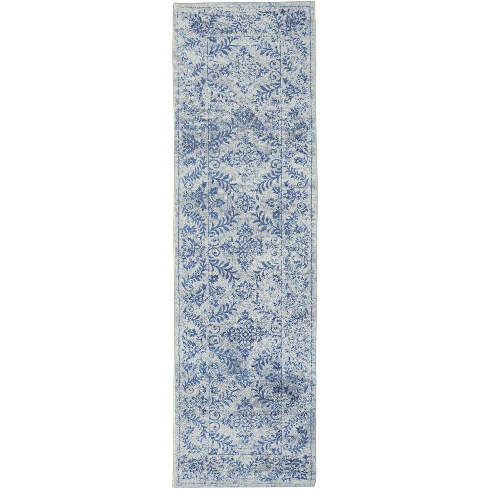 MILLERTON HOME Maeva Blue Bordered Transitional 2 ft. x 7 ft. Runner ...