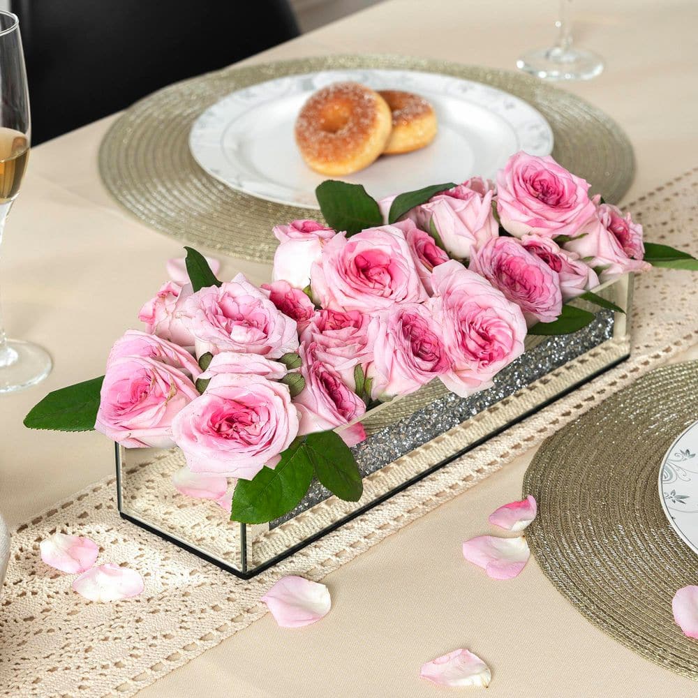 THKSHOUZ Crushed Diamond 2.36 H in. Silver Glass Square Table Vase SF ...