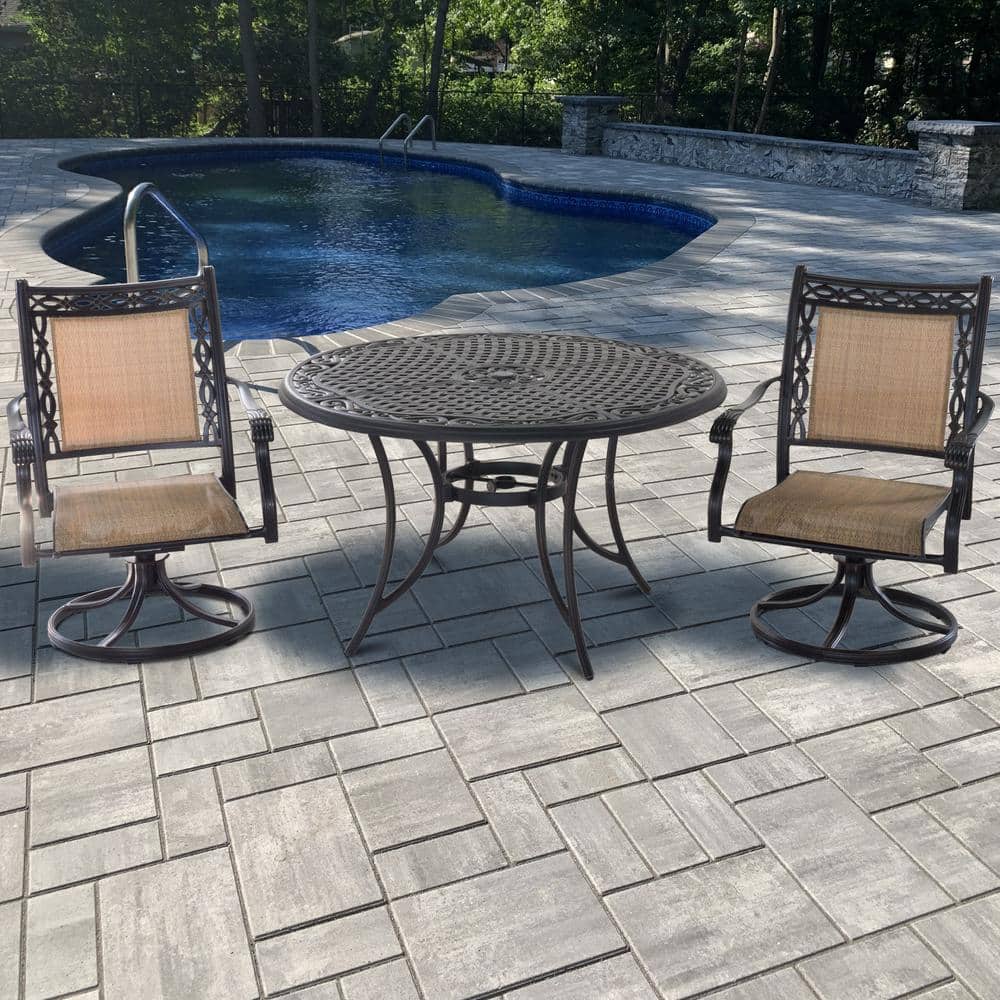 Mondawe Brown Swivel Cast Aluminum Outdoor Patio Padded Sling Chair ...