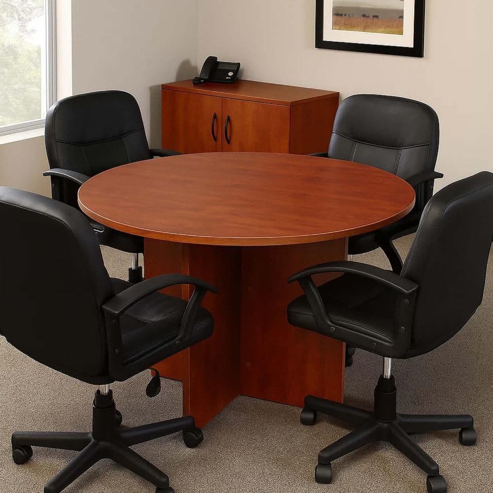 Benjara Zoa 47 in. Round Driftwood Brown Wood Office Desk BM340797 ...