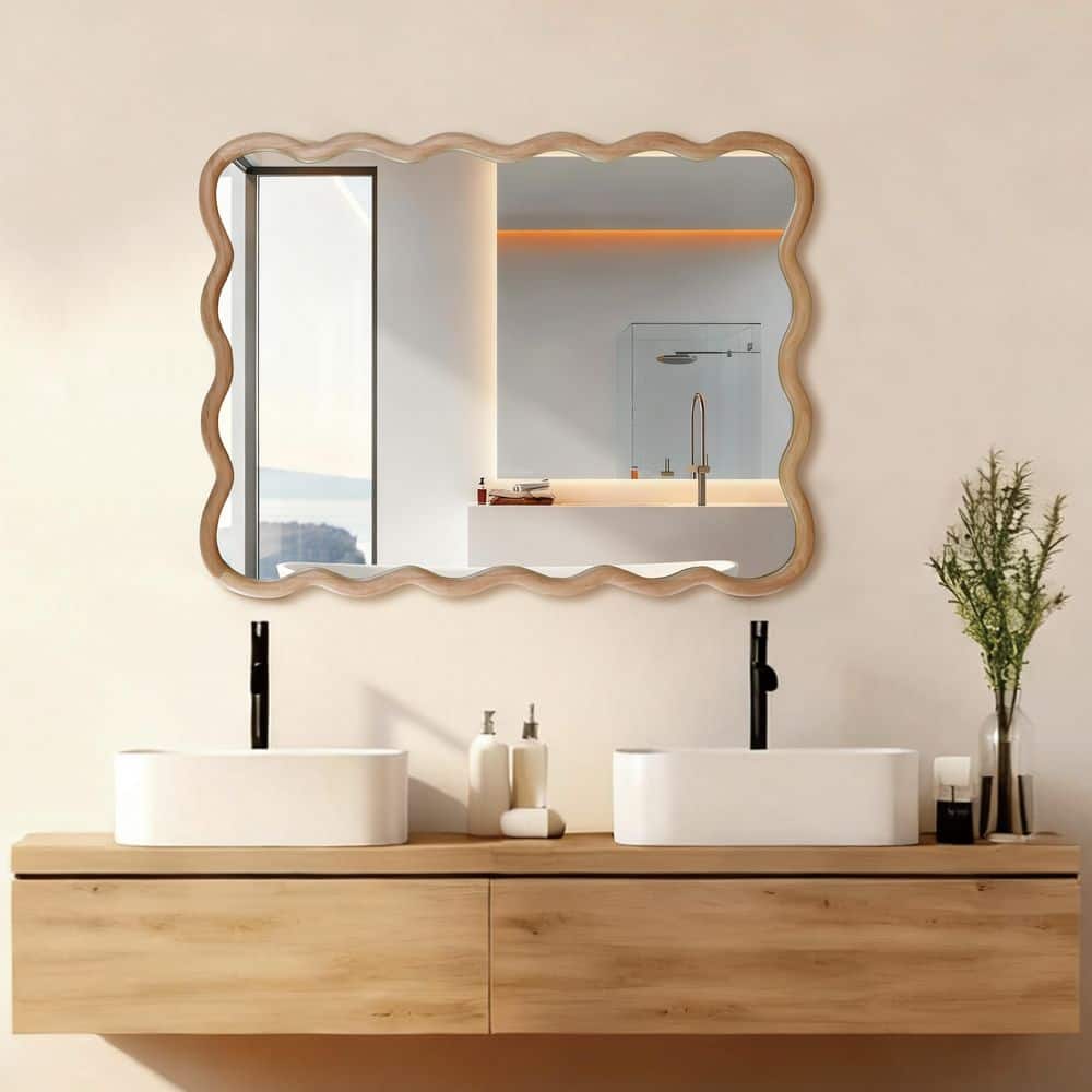Seafuloy Natural Wood 30 in. W x 40 in. H Wavy Rectangle Solid Wood ...