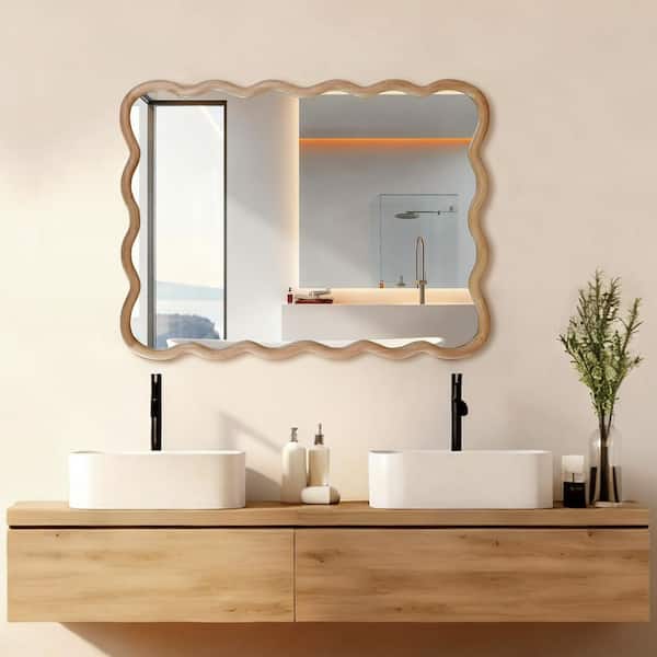 Seafuloy Natural Wood 30 in. W x 40 in. H Wavy Rectangle Solid Wood ...