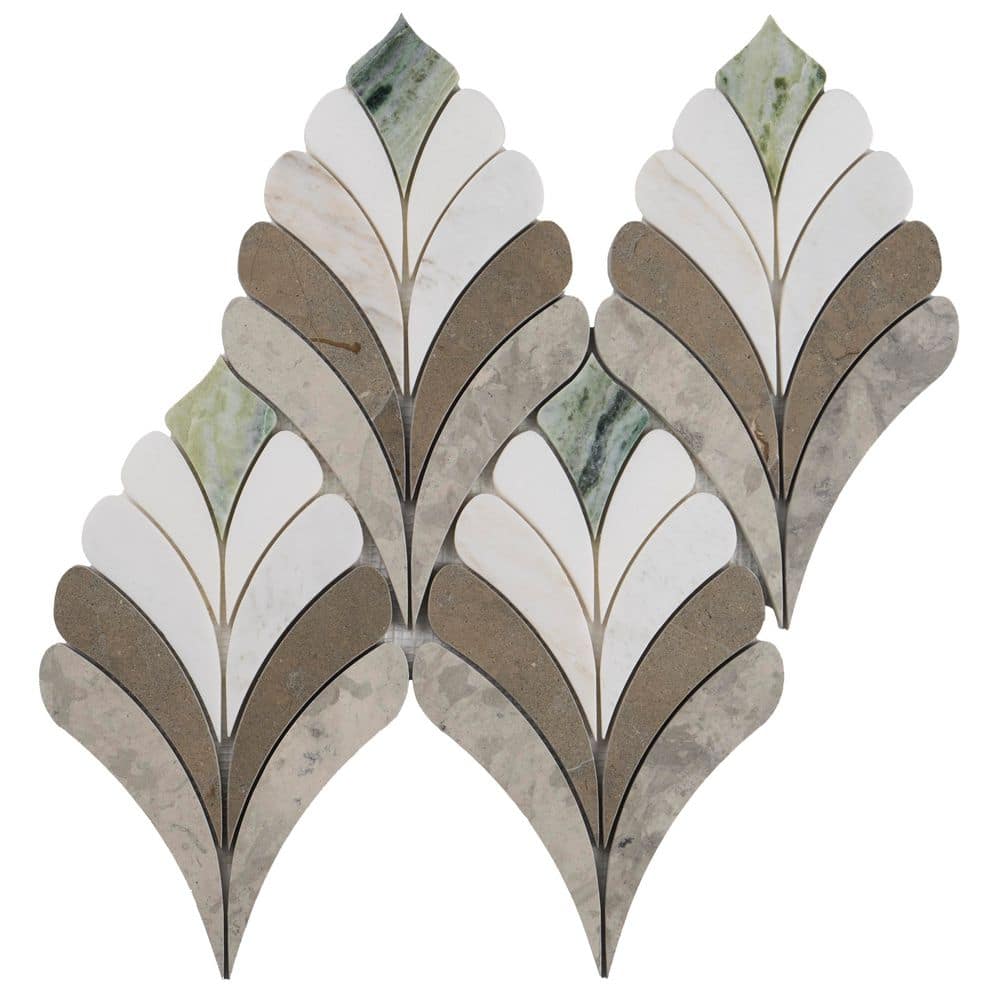 Ivy Hill Tile Bloom Grigio Gray Floral 4 in. x 0.39 in. Polished Marble ...