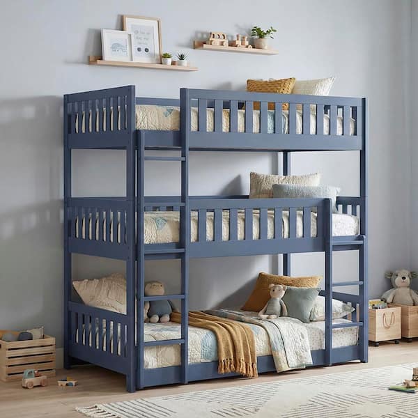 Lazzara Darden Blue Triple Twin Bunk Bed with Integrated Ladder ...