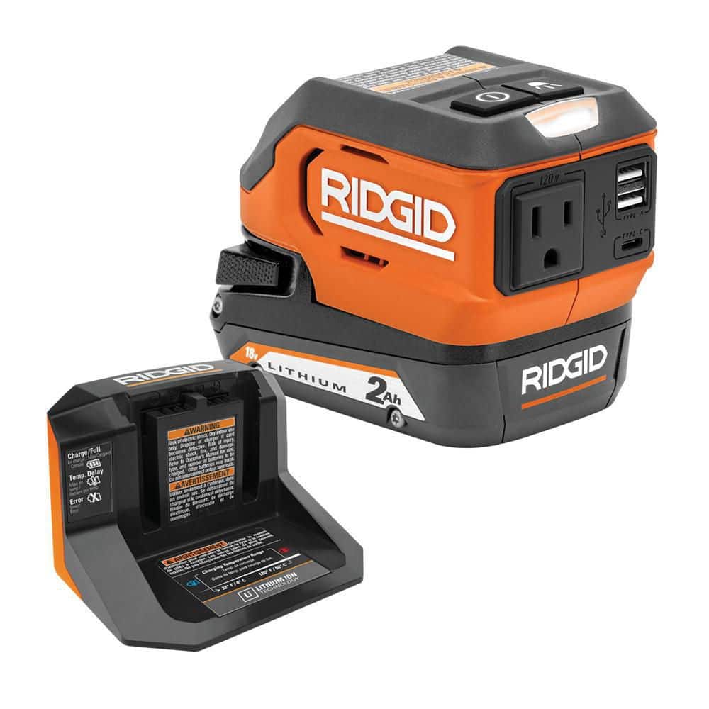 RIDGID 18V Cordless 175-Watt Power Inverter Kit with 2.0 Ah Battery and ...