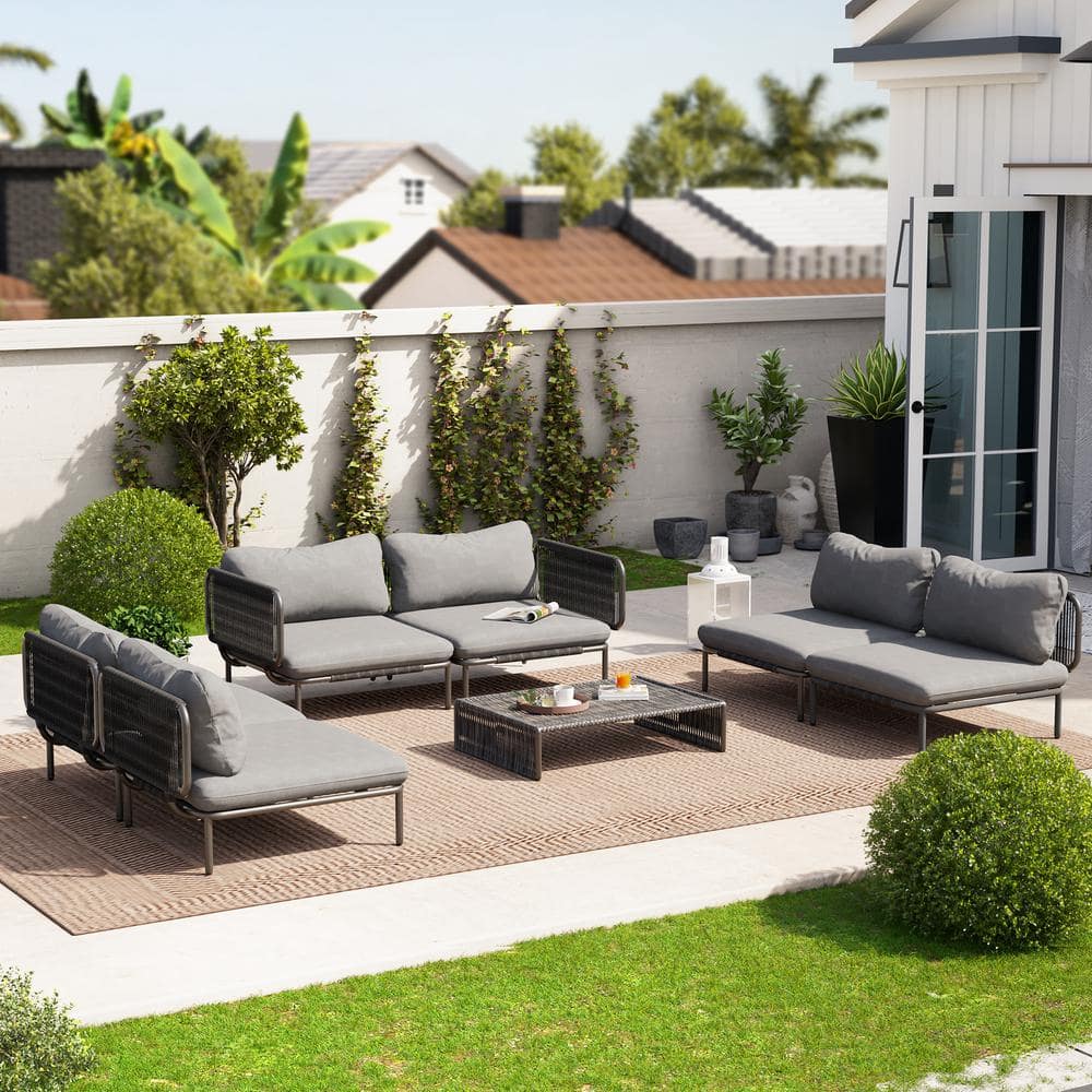 Crestlive Products Armrest Outdoor Sectional Sofa Set 6-Piece Metal ...