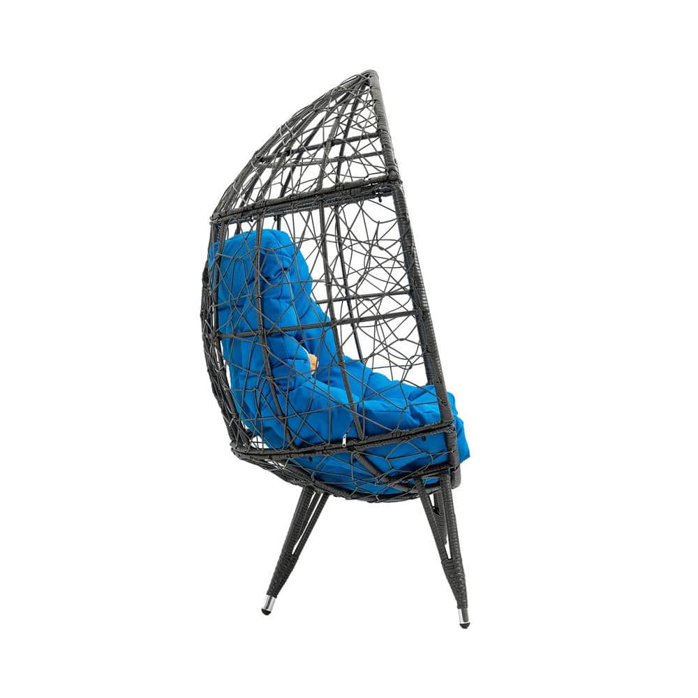 Siavonce Blue Wicker Outdoor Patio Egg Chair Indoor Basket Wicker Chair ...