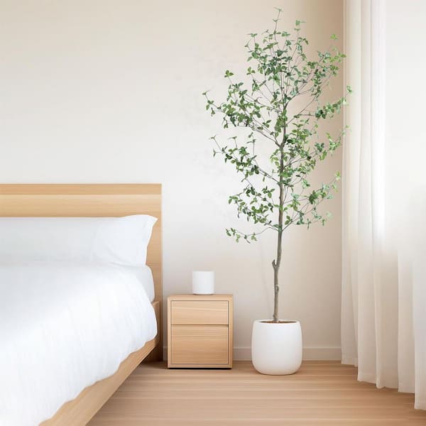 7 ft. Artificial Quince Leaf Tree in Pot with Lifelike Leaves and ...