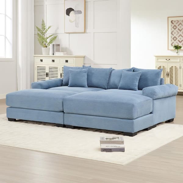 Homy Casa NBJBJT 92 in. Straight Arm 4-Piece Corduroy Modular Sectional Sofa with Ottoman and ...