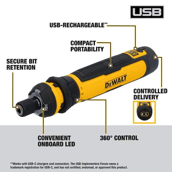 DEWALT 4V Lithium-Ion Cordless 1/4 in. Screwdriver with USB Charger and 2 in. Driving Bits ...