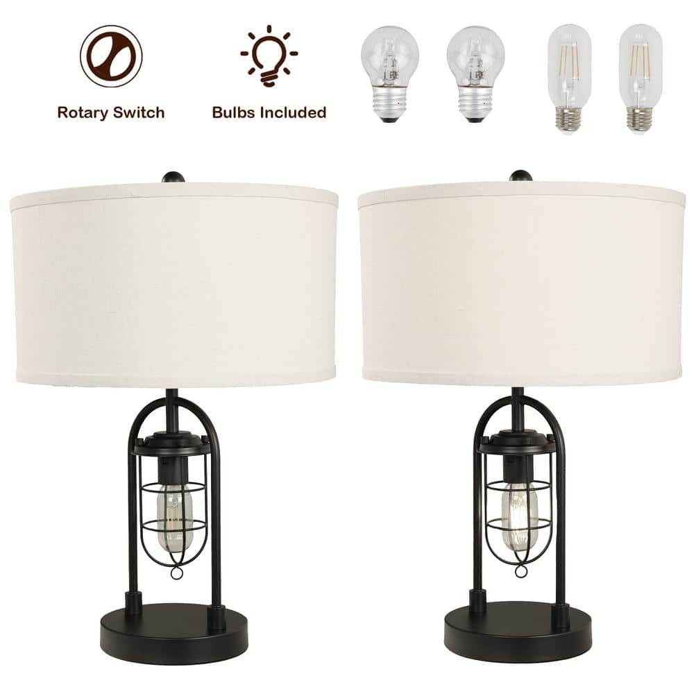 Pia Ricco 21 in. Black Table Lamp Set with Night Light and Bulbs Included (Set of 2) 1Jay-2107BK ...