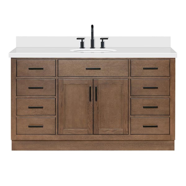 Reviews for ARIEL Hepburn 61 in. Single Sink Freestanding in Brown Oak ...