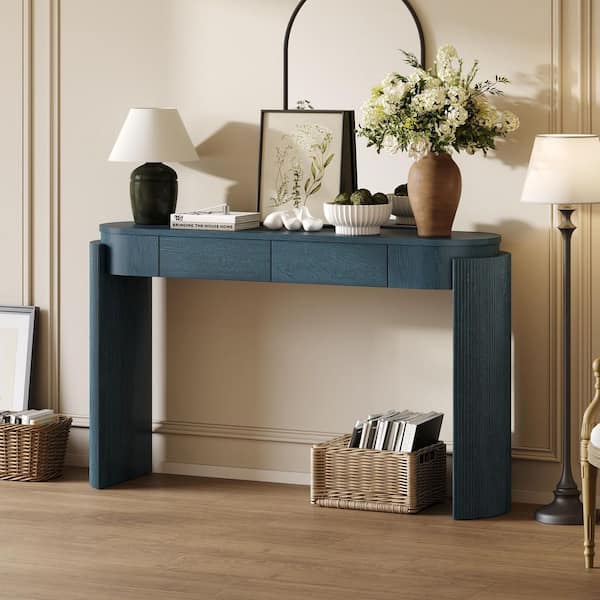 Harper & Bright Designs Fluted Design 55.1 in. Navy Oval MDF Console ...