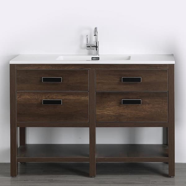 Streamline 47.2 in. W x 32.3 in. H Bath Vanity in Brown with Resin ...