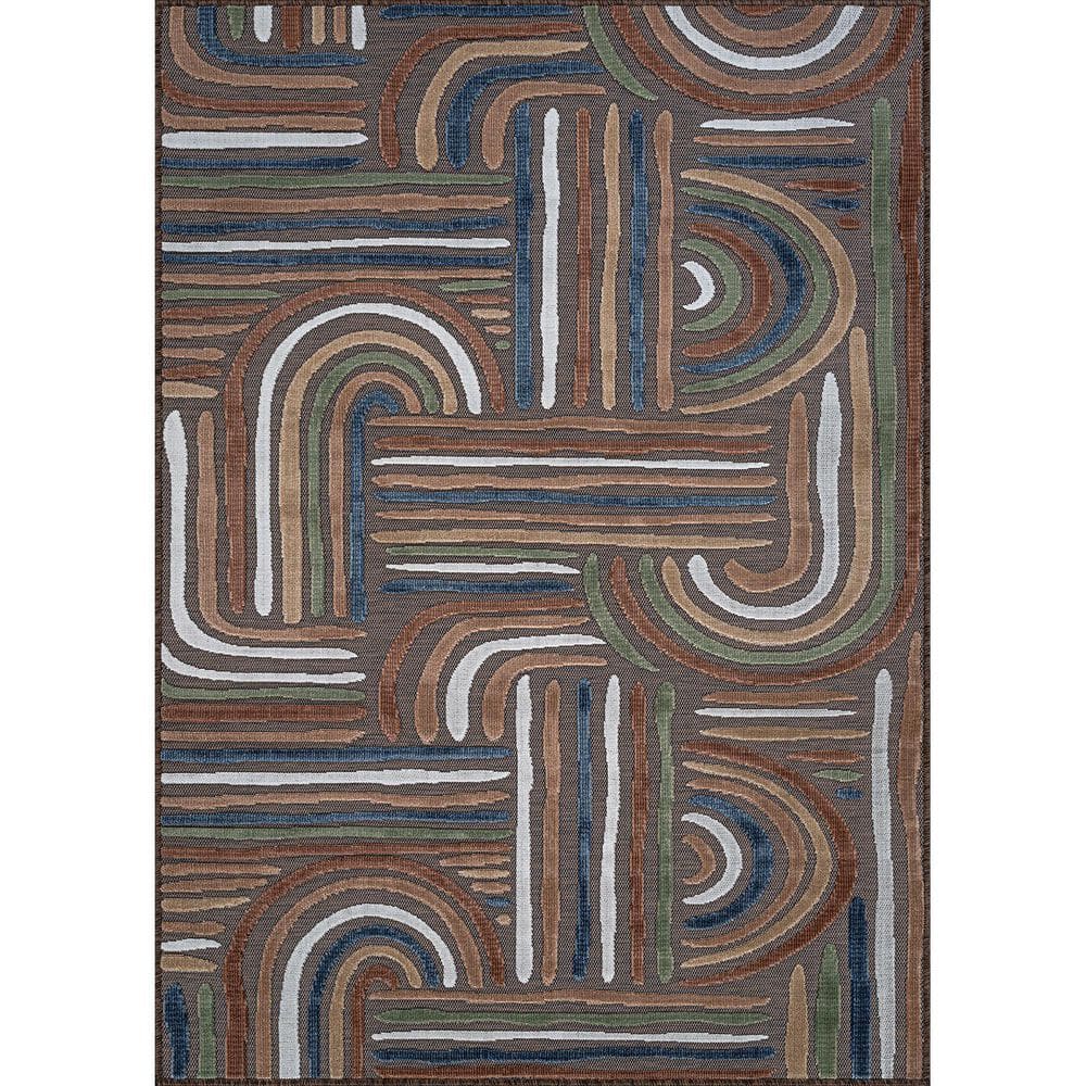 Arcadia Brown 8 ft. x 10 ft. Washable Abstract Indoor Outdoor Area Rug ...
