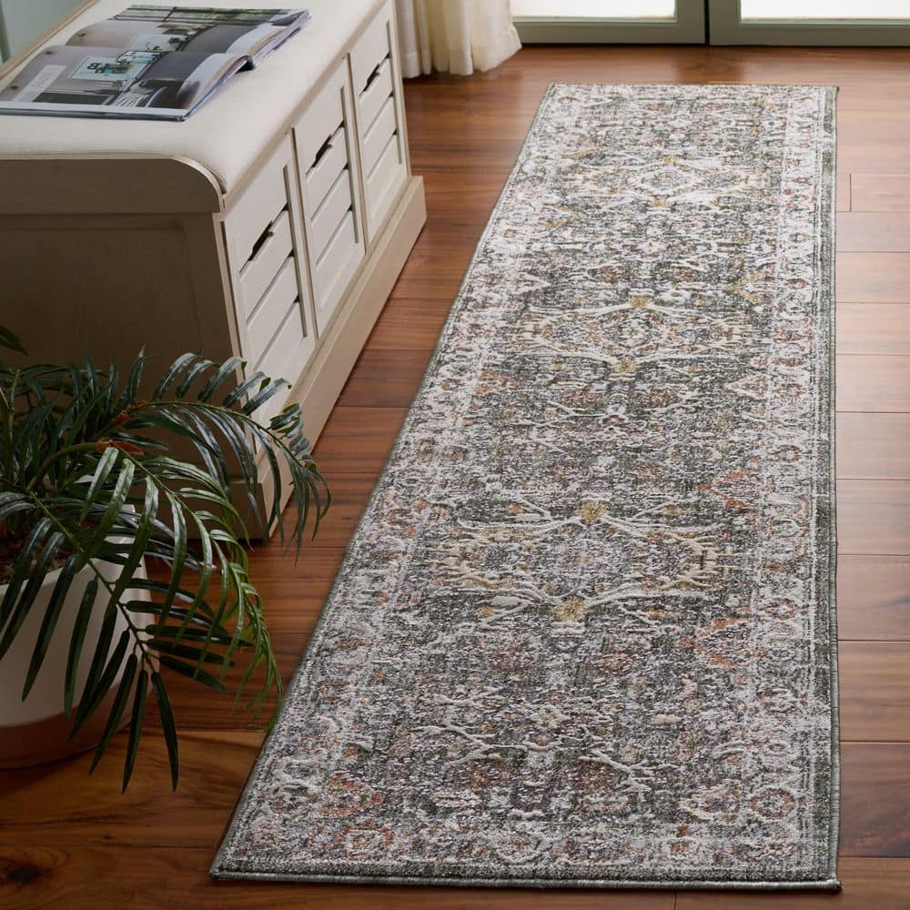 SAFAVIEH Scarlett 2 ft. x 8 ft. Green/Ivory Rust Oriental Distressed ...