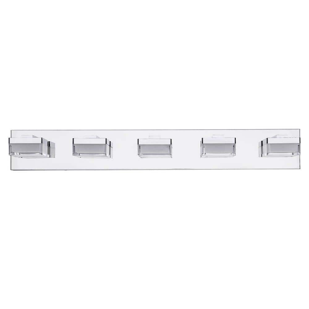 HKMGT 32 in. 5-Light Chrome Modern Dimmable LED Vanity Light with ...