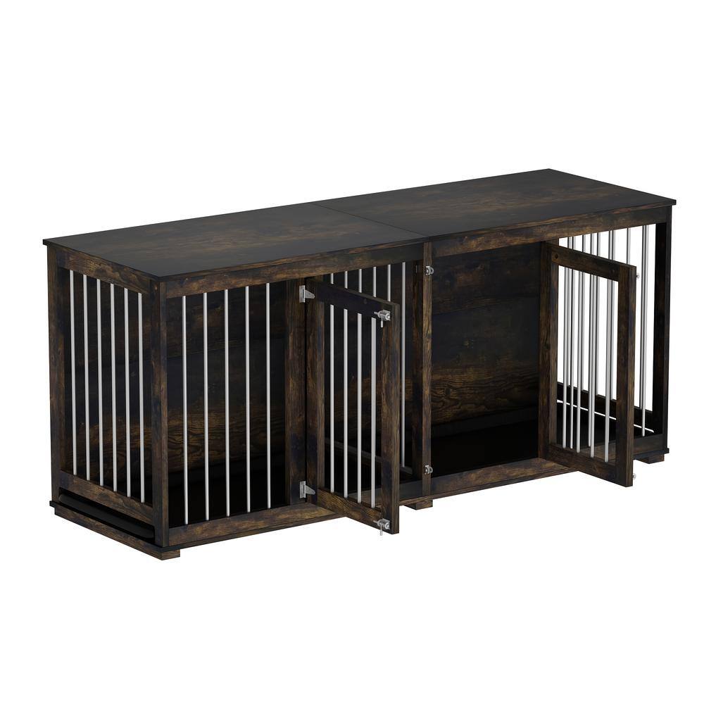 FUFU&GAGA Dark Tiger Skin Large Dog Crate for 2 Dogs, XXL Heavy-Duty ...