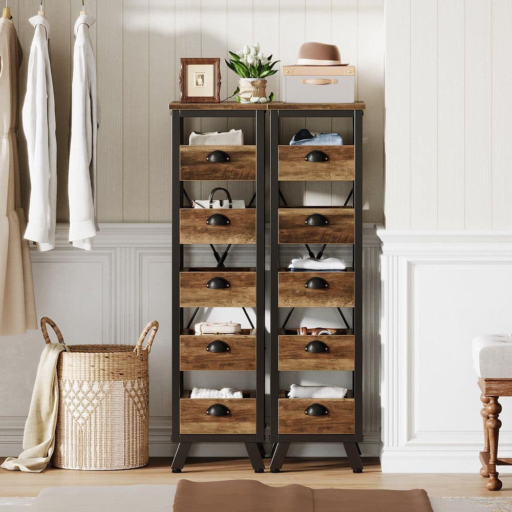 TRIBESIGNS WAY TO ORIGIN Pealaa Rustic Brown 5-Drawer 11.81 in. Narrow ...