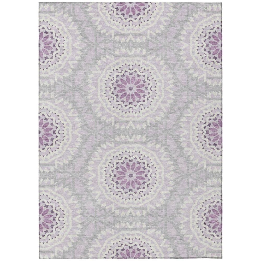 HomeRoots Lilac, Purple, Ivory 9 ft. x 12 ft. Woven Floral, Medallion ...