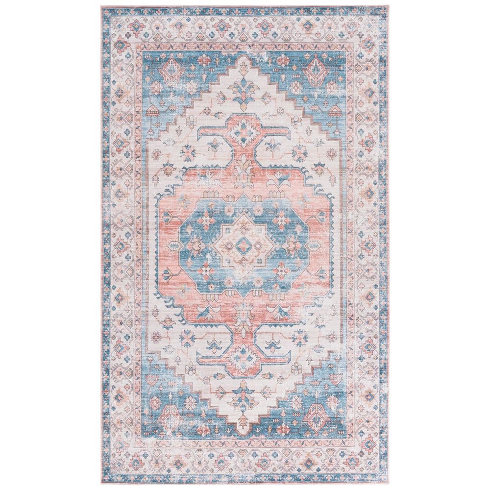 SAFAVIEH Arizona 8 ft. x 10 ft. Beige/Light Blue Machine Washable ...