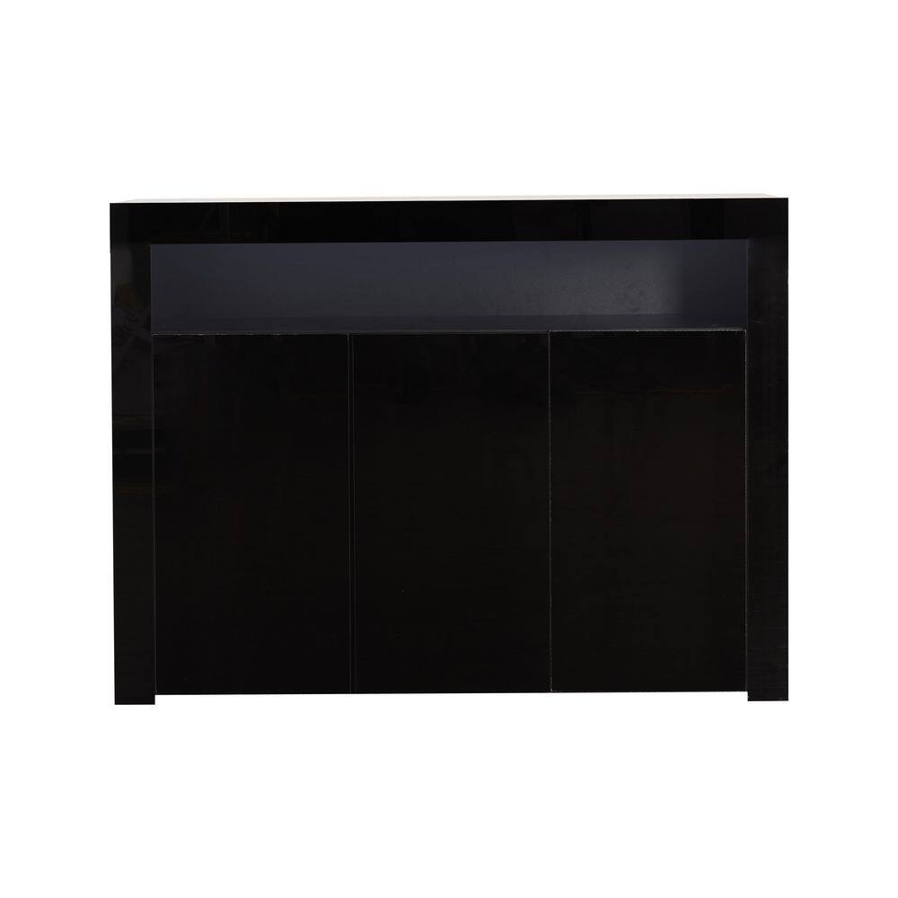 Angel Sar Black LED Sideboard Buffet with High Gloss Doors and Shelf ...