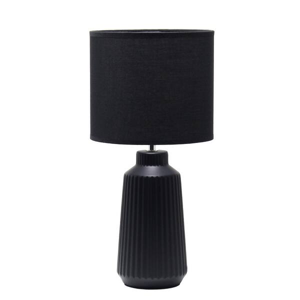 Simple Designs 15.94 Grooved Ceramic Table Lamp, Black Base with Fabric ...