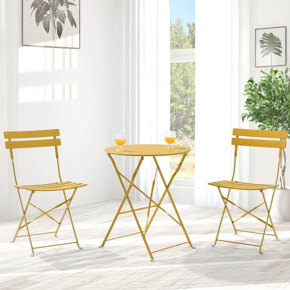 JOYESERY Yellow 3-Piece All-Steel Frame Weather-Resistant Patio Bistro ...