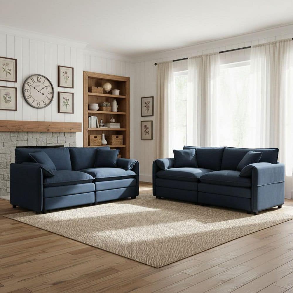 Homy Casa SOEX 75.6 in. 2-piece Chenille Modular Loveseat Sofa Set with ...