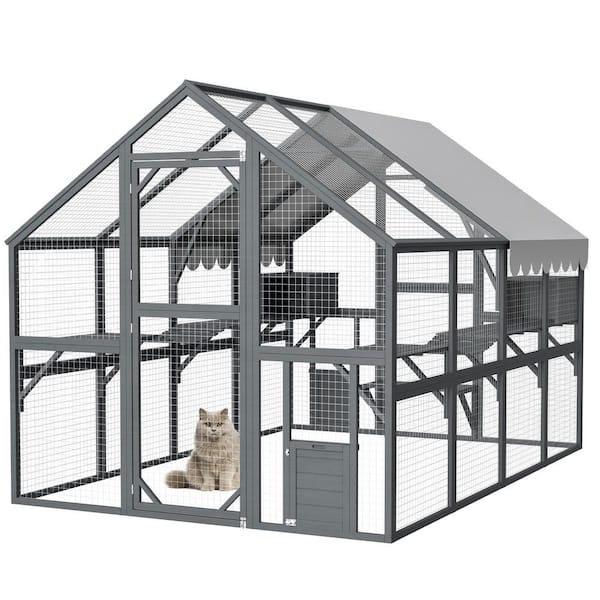 FUFU&GAGA 43 sq. ft. Large Wooden Outdoor Cat House, Cat Run Enclosure ...