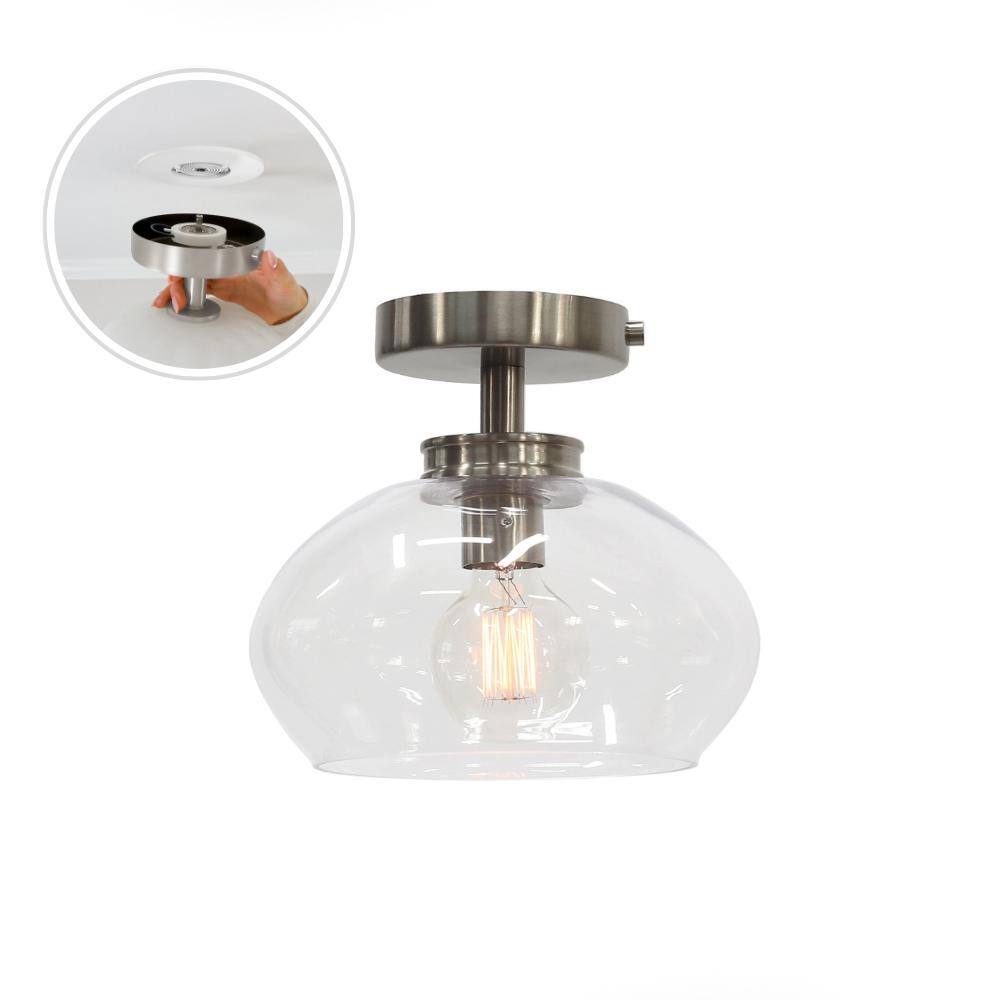 LumLight Kinsmon 10 in. Plug and Play 1-Light Brushed Nickel Semi Flush Mount 3031-BN - The Home ...