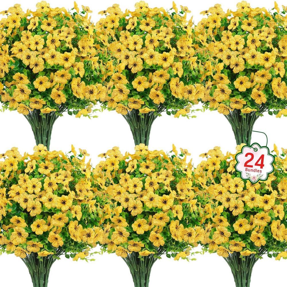 13.8 in. Yellow Indoor/Outdoor Artificial Daisy Flowers Fake Silk ...