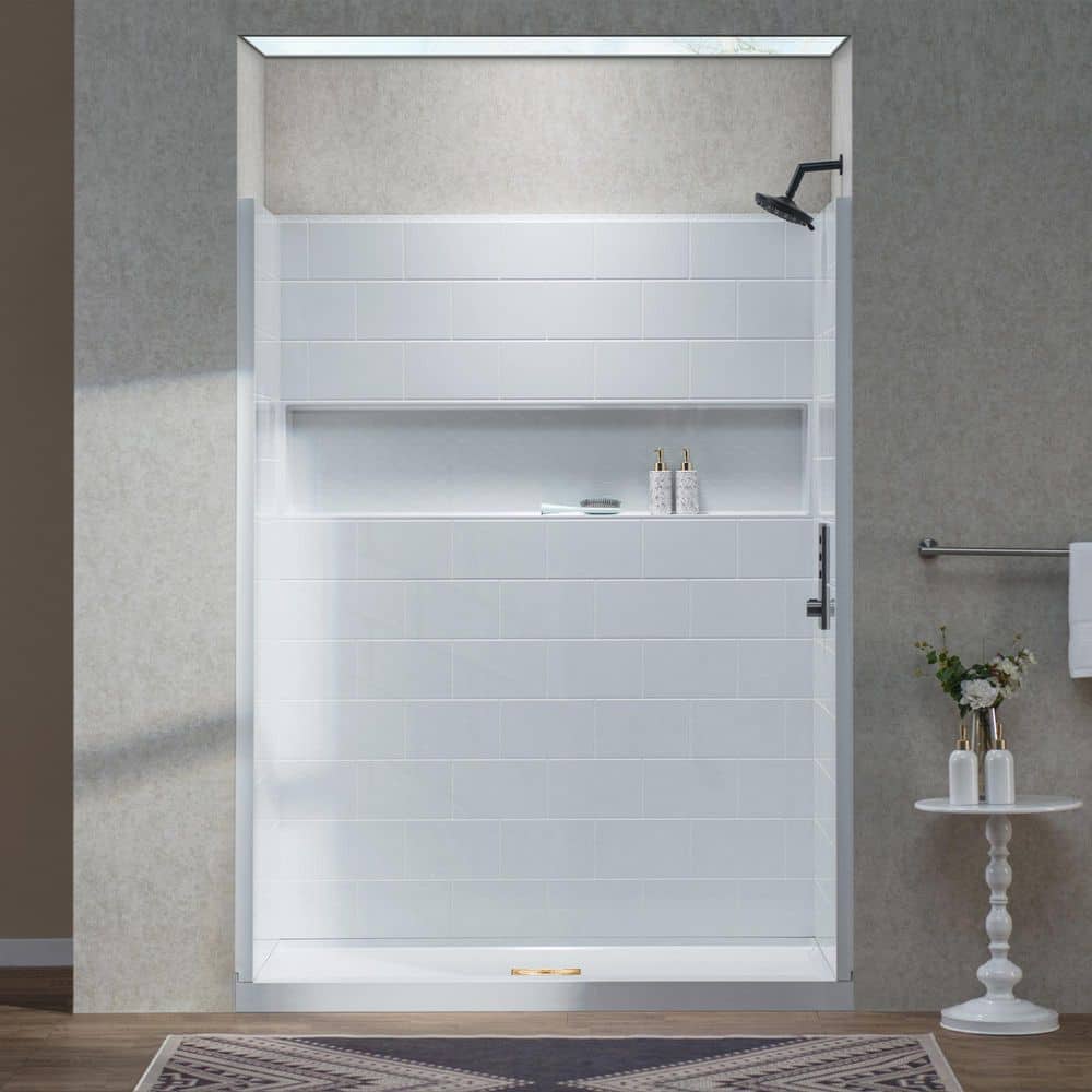 WOODBRIDGE 60 in. L x 32 in. W x 77.25 in. H 4-Pieces Alcove Shower Kit ...