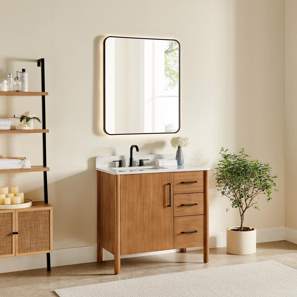 Altair Velora 36 in. Single Freestanding Mango Brown Bath Vanity with Grain White Engineered ...