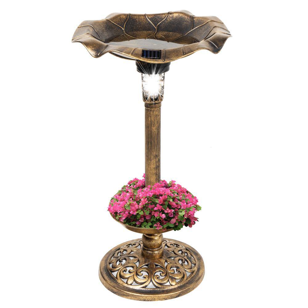Best Choice Products Bronze Solar Lighted Pedestal Birdbath w/Planter ...