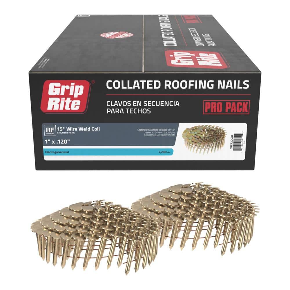 Grip-Rite 1 in. x 0.120 in. 15° Wire Collated Electrogalvanized Smooth ...
