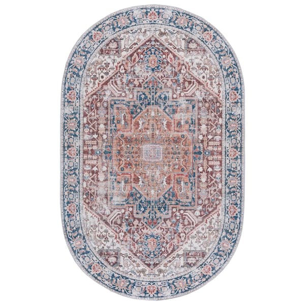 SAFAVIEH Arizona 5 ft. x 8 ft. Red/Navy Machine Washable Traditional ...