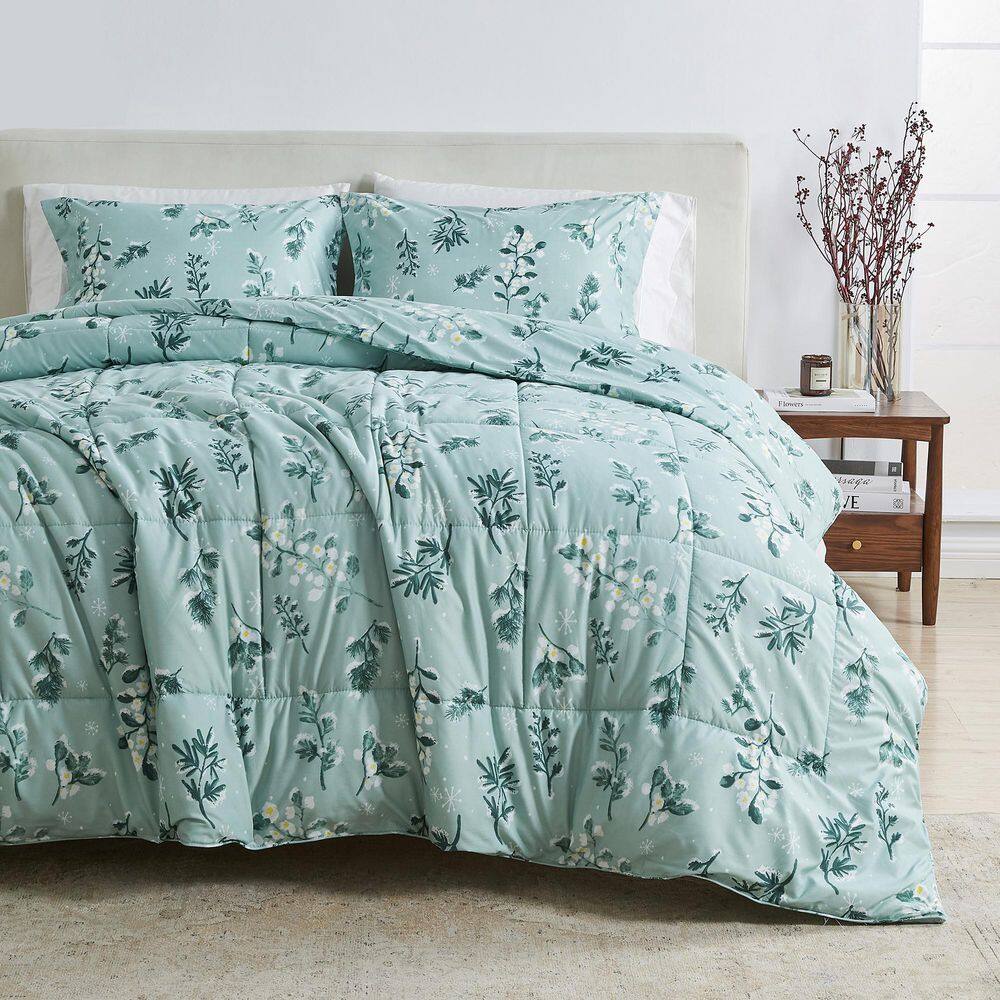 FRESHFOLDS Green 3 Piece Winter Reversible Down Alternative Full ...