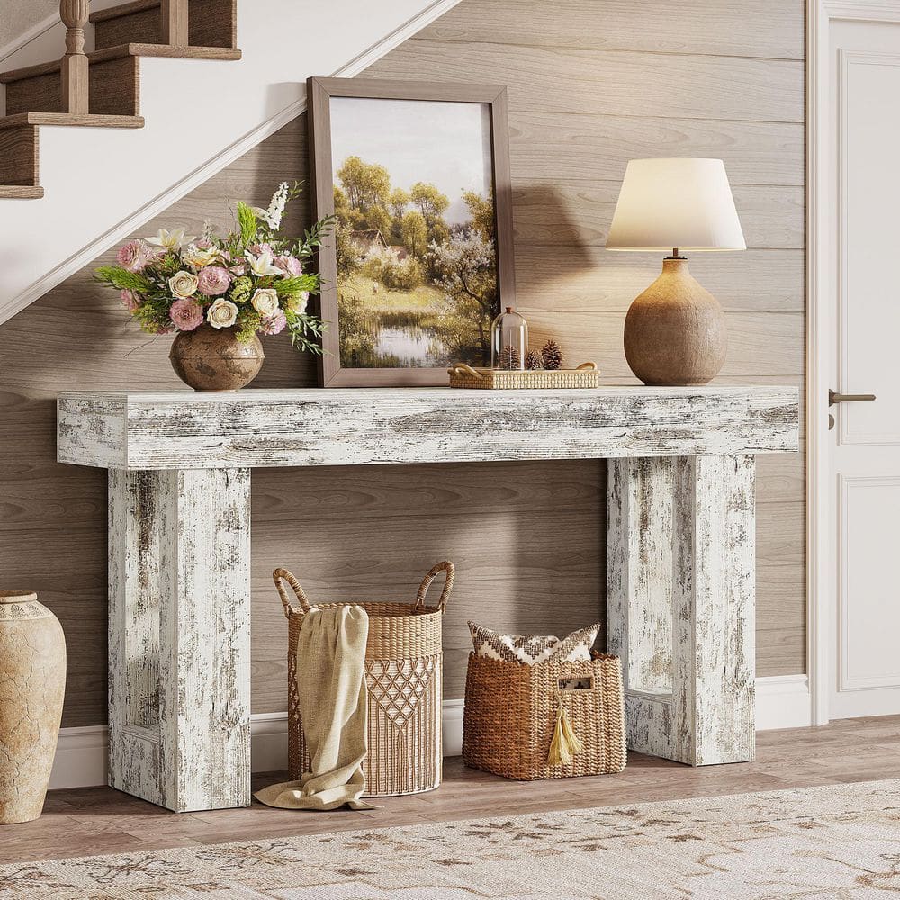 BYBLIGHT Turrella Rustic Charm 63in. Weathered White Wood Grain ...