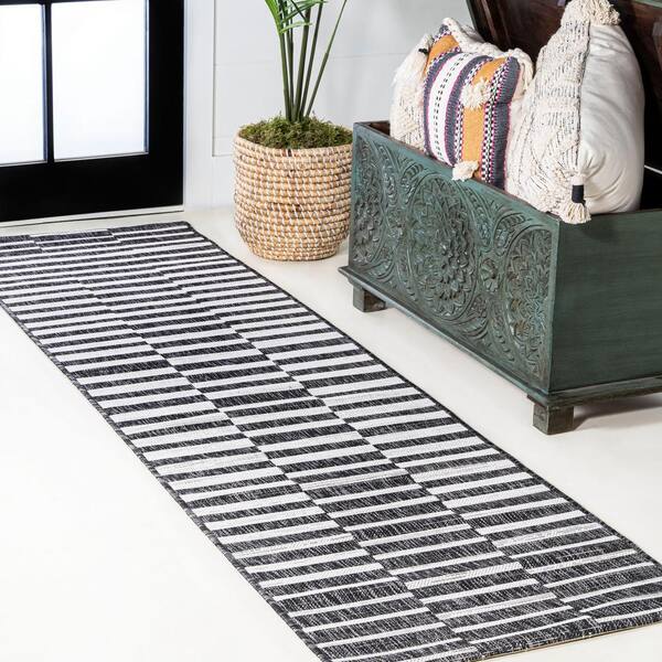 JONATHAN Y Sukie Black/Ivory 2 ft. x 10 ft. Modern Offset Stripe Indoor ...