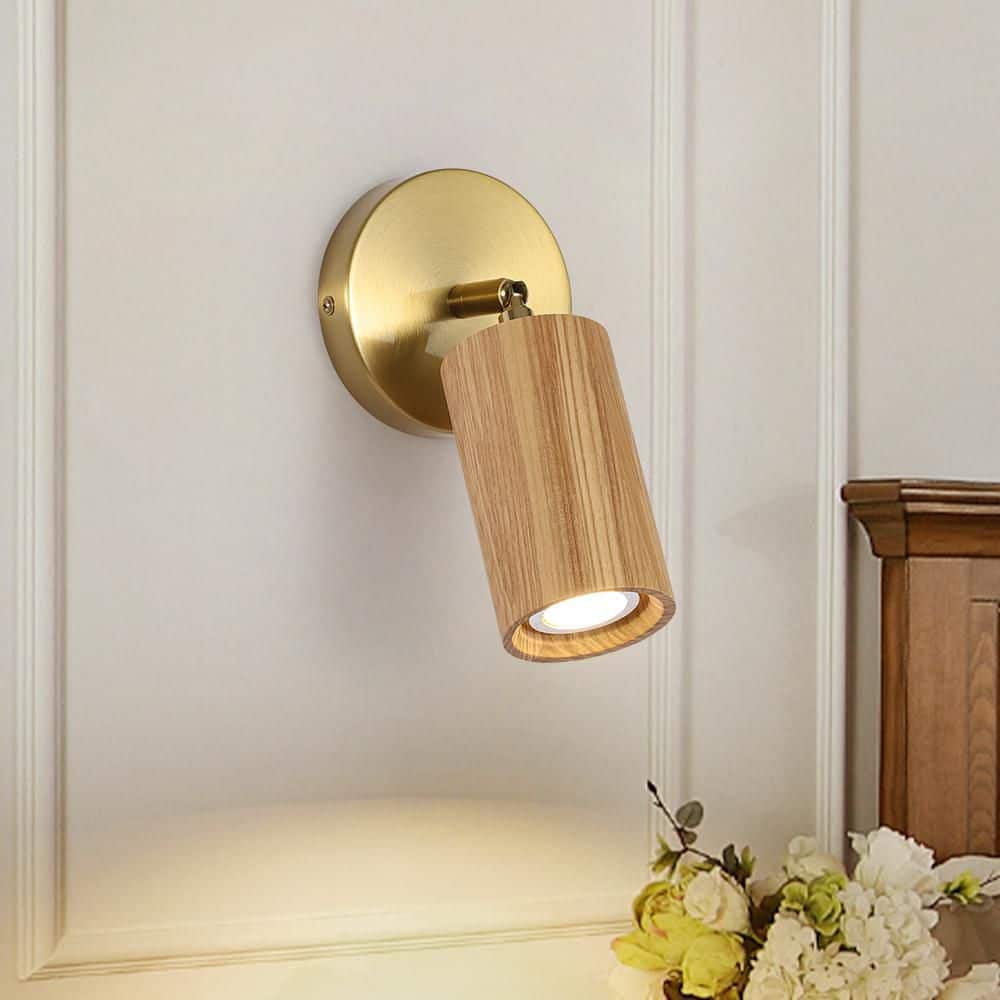 Y'INSP LUMORA 4.7 in. 1- light Oak Wood Finish Cylinder Wall Sconce ...