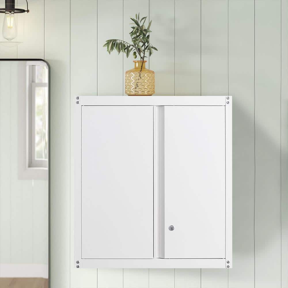 FUNKOL 13.78 in. W x 25.98 in. D x 27.95 in. H White Metal Bathroom ...